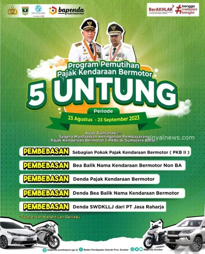 Pemprov Sumbar Adakan Pemutihan Pajak Kendaraan Bermotor “5 Untun – Lintas Tiga